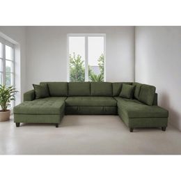 Trends by HG Wohnlandschaft &raquo;Moritz U-Form, B: 324 cm&laquo; mit Schlaffunktion, Bettkasten & Zierkissen 92% Polyester;8% Nylon B/H/T: 324cm x 86cm x 178cm,