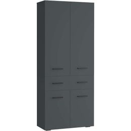 Welltime Hochschrank &raquo;Skara&laquo; mit drei variablen Einlegeb&ouml;den grau Holzwerkstoff anthrazit, B/H/T: 76cm x 180cm x 35cm, Schubladen: 1 Stk. T&uuml;ren: 4 Stk