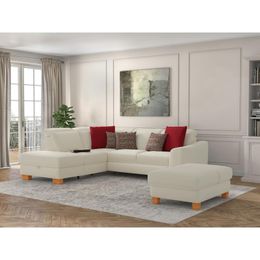 Sit & More sit&more Ecksofa &raquo;Dundee L-Form&laquo; mit Federkern und Massivholzf&uuml;&szlig;en, wahlweise mit Kopfteilverstellung beige B/H/T: 263cm x 86cm x 219cm, Struktur 