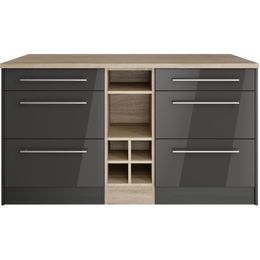 KOCHSTATION K&uuml;cheninsel &raquo;KS-Wien&laquo; Breite 153 cm, MDF-Fronten, Flaschenregal grau B/H/T: 153cm x 85cm x 100cm