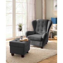 Home Affaire Ohrensessel &raquo;Alexander, B: 92 cm, Sitzh&ouml;he: 44 cm&laquo; Set: mit Hocker grau Microfaser Antiklederoptik (100% Polyester);Microfaser PRIMABELLE