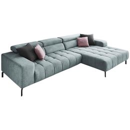 Die PlanBar Ecksofa &raquo;MP-IN18022 L-Form&laquo; mit Kopfteilverstellung & Zierkissen, optional Sitztiefenverstellung grau 100% Polyester B/H/T: 321cm x 74cm x