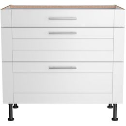 KOCHSTATION Kochfeldumbauschrank &raquo;KS-Ahus&laquo; Breite 90 cm braun wildeiche Nachbildung, B/H/T: 90cm x 87cm x 58,4cm, Schubladen: 3 Stk.