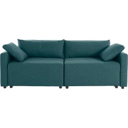 Home Affaire 2-Sitzer &raquo;Marva 2tlg.&laquo; beide Elemente ausziehbar f&uuml;r Bettfunktion, mit Bettkasten blau Struktur fein (100% Polyester);Samtoptik (100% 