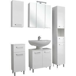 Badm&ouml;bel-Set &raquo;Quickset 5-teilig, Waschbeckenunterschrank mit LED-Spiegelschrank&laquo; 5 Stk. tlg. wei&szlig; Holzwerkstoff B/H/T: 128cmcm x 200cmcm x 33cmcm