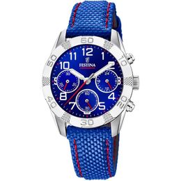 Festina Herren Chronograph &raquo;Junior Collection&laquo; Armbanduhr, Quarzuhr, Kinderuhr, Stoppfunktion, ideal als Geschenk blau Einheitsgr&ouml;&szlig;e