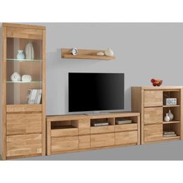 OTTO home Wohnwand &raquo;Silkeborg: 4-teilig, Breite: 310cm, Griffmulden, Fronten Massivholz&laquo; Set, 4 Stk. tlg. braun Holz teilmassiv Holzwerkstoff 