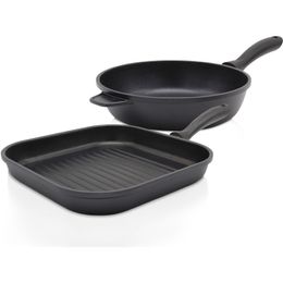 Kr&uuml;ger Pfannen-Set &raquo;Aluguss Pfannenset LEIPZIG, 2 tlg.&laquo; Aluminiumguss Set, 1x Eckpfanne 28x28 cm (H. 4,5 cm), 1x Bratpfanne &Oslash; 24 cm (H. 6,5 cm), 2 Stk. tlg. 