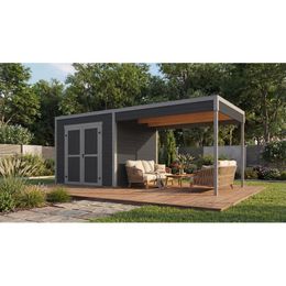 Weka Gartenhaus &raquo;Batu 2 mit Anbau&laquo; grau Massivholz ohne Fu&szlig;boden, ohne Dacheindeckung