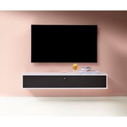 TV-Board &raquo;Mistral Fernsehschrank, Medienm&ouml;bel, H&auml;ngend&laquo; mit Klappt&uuml;r mit Akustikstoff, Lowboard, Breite: 133 cm schwarz-wei&szlig; B/H/T: 133cm x 23cm x 