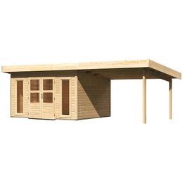 Karibu Gartenhaus &raquo;Perlsee 4&laquo; mit Anbaudach beige Holzwerkstoff ohne Fu&szlig;boden, ohne Dacheindeckung