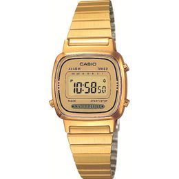 CASIO VINTAGE Damen CASIO VINTAGE Chronograph Quarzuhr, Armbanduhr, Damenuhr, Digitaluhr, Datum, Edelstahlarmband gold Einheitsgr&ouml;&szlig;e