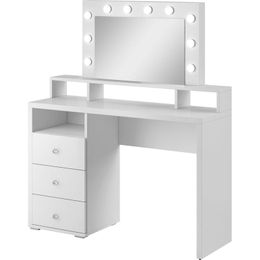 Home Affaire Schminktisch &raquo;Diva Frisiertisch Hollywood Theater 120x136x40cm&laquo; 3 Schubladen mit Hochglanzfront, Kosmetiktisch Spiegel mit LED 