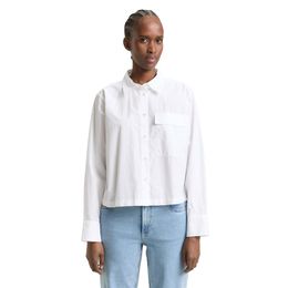 Tom Tailor Denim Damen Tom Tailor Denim Langarmbluse gestreift, kurze Form, mit Brusttasche wei&szlig; XL