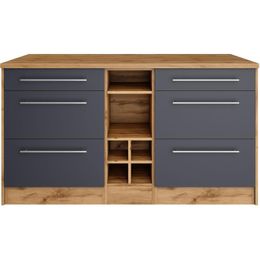 KOCHSTATION K&uuml;cheninsel &raquo;KS-Wien&laquo; Breite 153 cm, MDF-Fronten, Flaschenregal grau B/H/T: 153cm x 85cm x 100cm