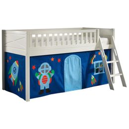 Vipack Hochbett &raquo;Scott&laquo; Made in Europe, mit schr&auml;ger Leiter, LF 90x200 cm, Vorhang, Tunnel, 4 Designs wei&szlig; 100% Baumwolle Bettmit Leiter, Liegefl&auml;che B/L: 