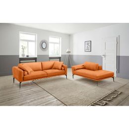 Egoitaliano Polstergarnitur &raquo;Masu, Design trifft sensationellen Sitzkomfort&laquo; Set besteht aus 2,5-Sitzer, freistehende Ottomane und 3 Rollkissen orange Leder &raquo;BULL
