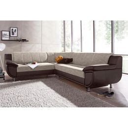 Trendmanufaktur Ecksofa &raquo;Rondo 3, zeitlos und modern, im Materialmix, L-Form&laquo; wahlweise Federkern f&uuml;r hohen Sitzkomfort, wahlweise Bettfunktion braun 
