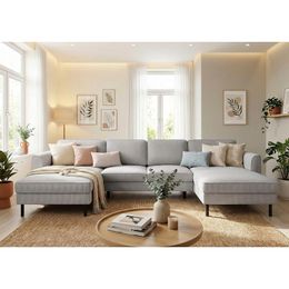 Home Affaire Wohnlandschaft &raquo;Booster II, whlw. mit Schlaffunktion & Bettkasten, Fu&szlig; schwarz&laquo; Sofa in U-Form, Breite 305 cm, in Cord oder Struktur LEO 
