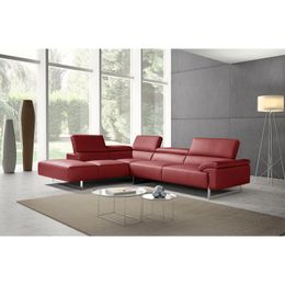 Egoitaliano Ecksofa &raquo;Malika, elegant und bequem, Designsofa, L-Form&laquo; mit Ottomane, inkl. Kopfteilverstellung und chromfarbenen Metallf&uuml;&szlig;en rot Leder &raquo;BULL&laquo; (