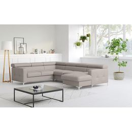 COTTA Wohnlandschaft &raquo;Sammy U-Form, B: 304 cm&laquo; Kopfteilverstellung, optional Schlaffunktion & Bettkasten grau NaturLEDER , die R&uuml;ckseite ist mit 