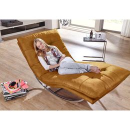 W.Schillig Relaxliege &raquo;daily dreams&laquo; in Waffelkissen-Optik, Schaukelgestell Chrom gl&auml;nzend, in 2 Breiten gelb Stoff S37 (100% Polyester) B/H/T: 95cm x
