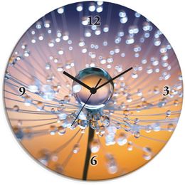 Artland Wanduhr &raquo;Glasuhr rund Pusteblumen Tautropfen&laquo; wahlweise mit Quarz- oder Funkuhrwerk, lautlos ohne Tickger&auml;usche orange B/H/T: 30cm x 30cm x 1,8cm, 