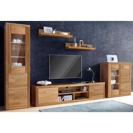 OTTO home Wohnwand &raquo;Logo,Fronten Massivholz,Korpus Holzwekstoff,B&ouml;den versetzbar&laquo; Set, 5 Stk. tlg. braun Holz teilmassiv Holzwerkstoff eichefarben (