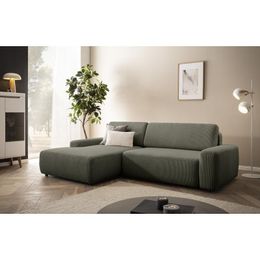 Home Affaire Ecksofa &raquo;TORGE (264cm), Schlafsofa in Cord, Samtvelours o Struktur fein, L-Form&laquo; Schlaffunktion, Bettkasten, Liegefl&auml;che: 125/210 cm gr&uuml;n