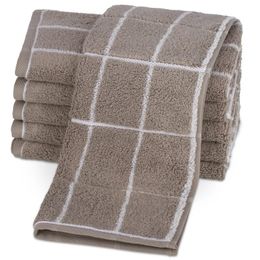 Ross Gaestehandtuecher &raquo;&Uuml;berkaro 9032&laquo; 100% Baumwolle, made in Germany beige Frottier, Frottier B/L: 30cmx50cm, 6 Stk., Karo Streifen, 6 