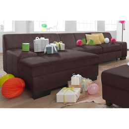 DOMO collection Ecksofa &raquo;Norma, elegant & modern, mit flachen Armlehnen, Breite 268cm, L-Form&laquo; wahlweise mit Bettfunktion braun NaturLEDER in Sitz und