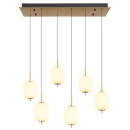 Globo LIGHTING LED Pendelleuchte &raquo;EWALD&laquo; LED-Modul 1 Stk. Warmwei&szlig; H&auml;ngelampe/H&auml;ngeleuchte/Glas opal/h&ouml;henverstellbar/messingfarben gold 6, H: 220cm, 