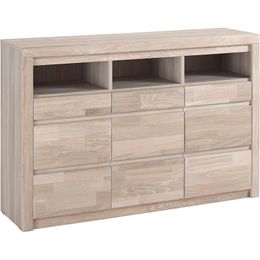 OTTO home Kommode &raquo;Silkeborg Fronten & Leisten aus Massivholz, Kospus aus Melamin&laquo; B/T/H 130/35/85 cm. 3 offene und 6 geschlossene F&auml;cher braun Holz 