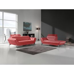 Egoitaliano Polstergarnitur &raquo;Sueli&laquo; Set, bestehend aus Sofa und Recamiere, Kopfteilverstellung, Bezug Leder rot Leder &raquo;NUVOLE&laquo; (Echtes Rindsleder). 