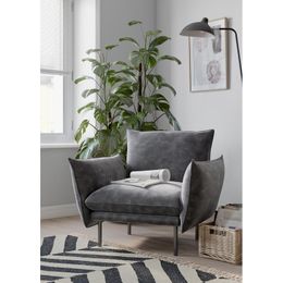 OTTO home Sessel &raquo;Stine Cocktailsessel&laquo; Besonderes Design durch Kissenoptik und Keder grau Struktur (100% Polyester);Struktur weich (85% Polyester/15%