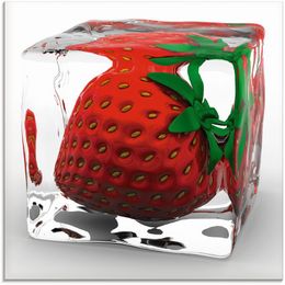 Artland Glasbild &raquo;Erdbeere in Eis&laquo; Lebensmittel 1 Stk. tlg. in verschiedenen Gr&ouml;&szlig;en rot B/H/T: 50cm x 50cm, Glasbild Lebensmittel, 1 Stk.