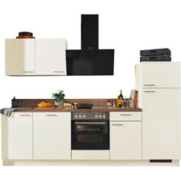 KOCHSTATION K&uuml;che &raquo;KS-Scafa, mit Soft-Close, mit h&ouml;henverstennbaren F&uuml;&szlig;en&laquo; vormontiert, wahlweise mit E-Ger&auml;ten, Stellbreite 280 cm beige B/H/T: 280cm