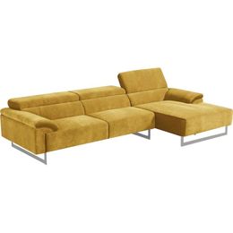 Egoitaliano Ecksofa &raquo;Malika, edel und bequem, Designsofa mit hochwertigen Bez&uuml;gen, L-Form&laquo; mit Recamiere, inkl. Kopfteilverstellung und chromfarbenen Metallf&uuml;&szlig;en 