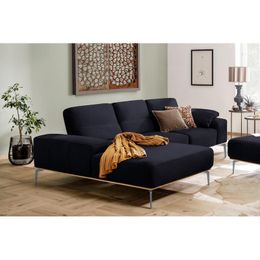 W.Schillig Ecksofa &raquo;run, Designsofa mit tollem Sitzkomfort, bequem, L-Form&laquo; mit elegantem Holzsockel, F&uuml;&szlig;e in Silber matt, Breite 279 cm blau Longlife