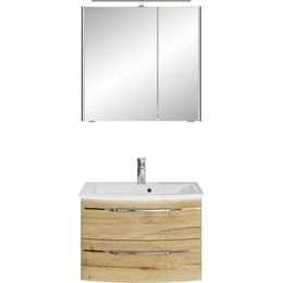 Badm&ouml;bel-Set &raquo;Serie 7045 2-teilig Mineralmarmor-Waschtisch mit LED-Spiegelschrank&laquo; Set, 2 Stk. tlg. braun Holzwerkstoff B/H/T: 73,2cmcm x 200cmcm x 