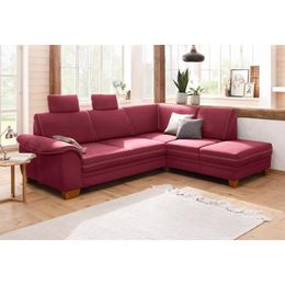 OTTO home Ecksofa &raquo;Husum L-Form&laquo; mit Sitztiefenverstellung, Federkern-Polsterung und Kontrastnaht rot Luxus-Microfaser mit Druck (100% Polyester);
