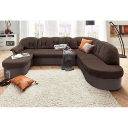 DOMO collection Wohnlandschaft &raquo;ELVA 293x180x84 cm, elegante R&uuml;ckensteppung, U-Form&laquo; whlw. mit Bettfunktion und Federkern braun (gepr&auml;gte) Luxus-