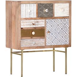 GUTMANN FACTORY Kommode &raquo;Linea&laquo; mit detailreichen Verzierungen, Shabby Chic, Vintage beige Massivholz B/H/T: 90cm x 110cm x 45cm, 6 Stk., Mango, 1 Stk.