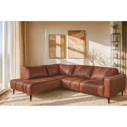 OTTO home Ecksofa &raquo;Fumone, Lederoptik oder Soft-Touch Chenille&laquo; Breite 260, mit schwarzen Massivholzf&uuml;&szlig;en braun 35% Lederfasern; 65%Polyester B/H/T: 