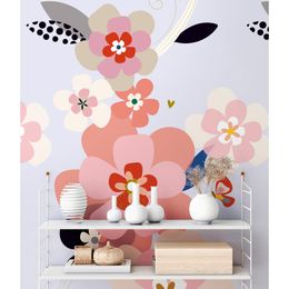Livingwalls living walls Fototapete &raquo;Fototapete Blumen&laquo; gemustert matt neutral glatt RetroBlumen-Tapete Tapeten Wohnzimmer Schlafzimmer K&uuml;che Design Optik bunt 