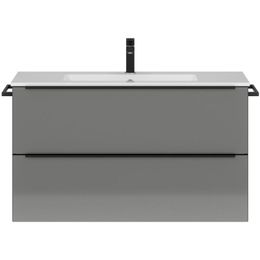 Nobilia Waschtisch-Set &raquo;Levere&laquo; vormontiert, mit Soft-Close, 1 Stk. tlg. grau B/H/T: 101cmcm x 59,1cmcm x 48,7cmcm, Griffe schwarz