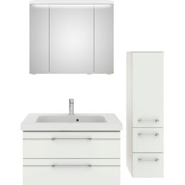 Badm&ouml;bel-Set &raquo;Balto Sprint 3-teilig, Mineralmarmor-Waschtisch mit LED-Spiegelschrank&laquo; 4 Stk. tlg. wei&szlig; Holzwerkstoff B/H/T: 122cmcm x 200cmcm x 