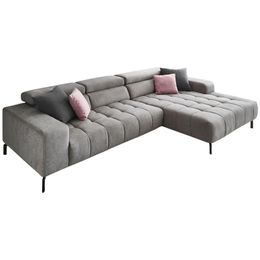 Die PlanBar Ecksofa &raquo;MP-IN18022 L-Form&laquo; mit Kopfteilverstellung & Zierkissen, optional Sitztiefenverstellung grau 100% Polyester B/H/T: 321cm x 74cm x