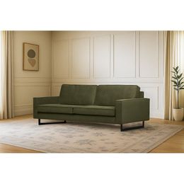 OTTO home 3-Sitzer &raquo;Maxi-Ausf&uuml;hrung Pinto, 236 cm, Cord, Chenille, Lederoptik&laquo; mit Keder, schwarze Metallf&uuml;&szlig;e, Wellenunterfederung gr&uuml;n Kunstleder (65