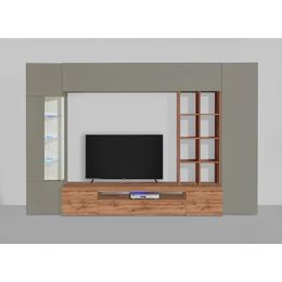 OTTO home Wohnwand &raquo;New Egypt, Anbauwand, Medienwand, Wohnzimmerwand&laquo; Set, 2 Klappen,2 kleine T&uuml;ren,2 gro&szlig;e T&uuml;ren, 5 Stk. tlg. braun Glas, 